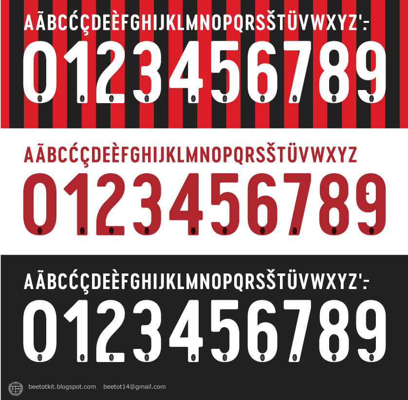 Beetot Kit: AC Milan Kit 1718 Nameset Font