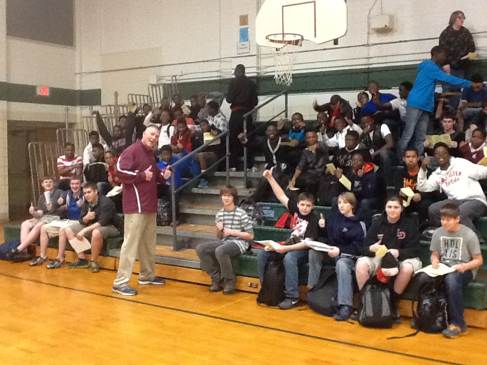 Belleville West Football: Coach Pettus and Mrs. Baltz visit West Jr. High