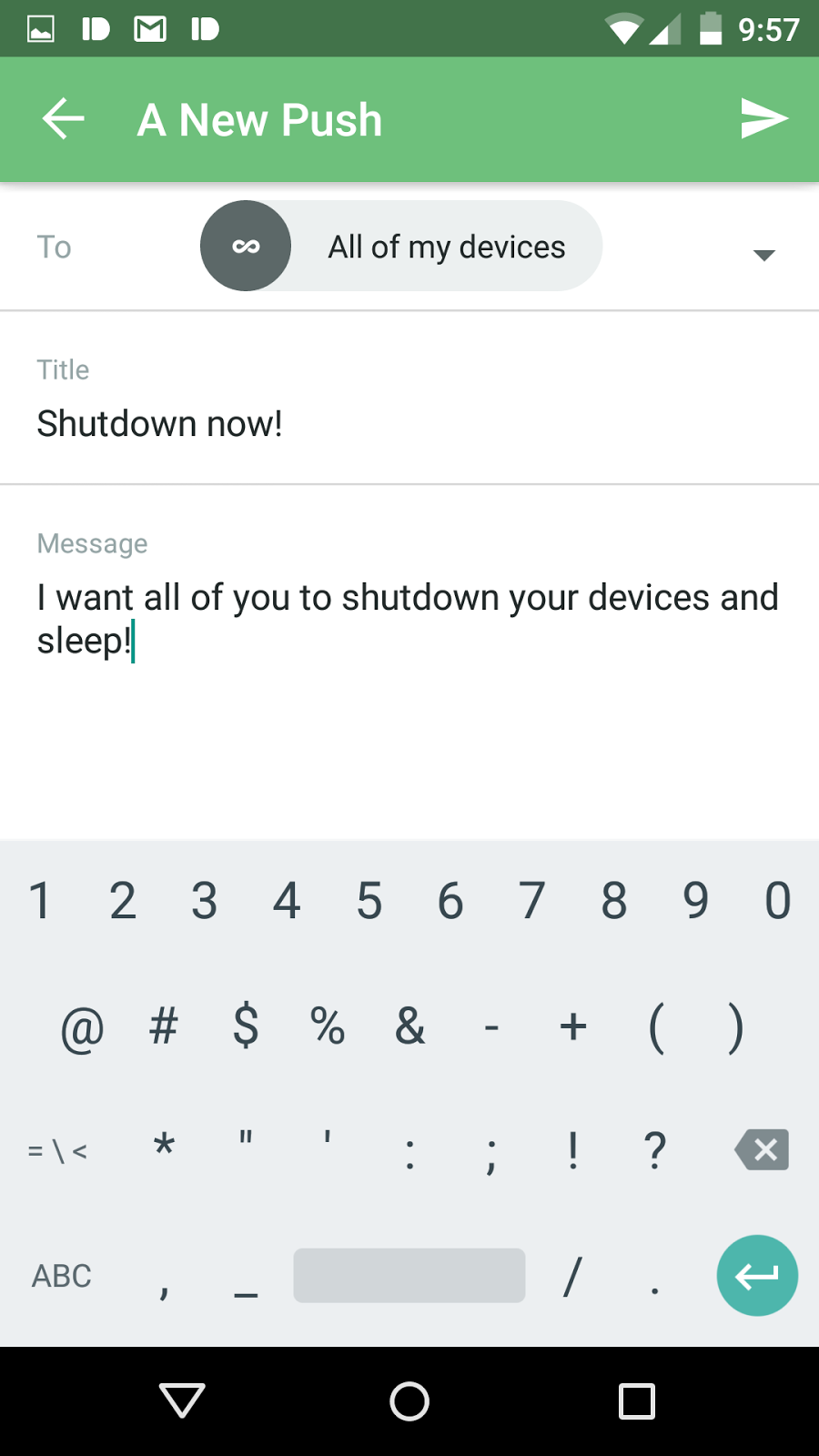 Pushbullet app - vsetd