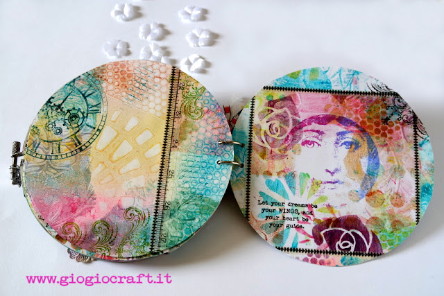 GiogioCraft: Tutorial: GelPrinted MiniAlbum in a Altered Embroidery Hoop