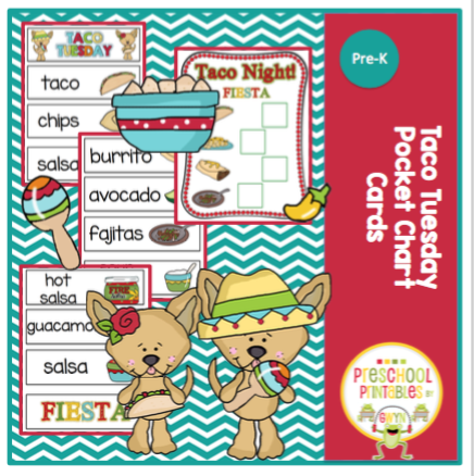 Free Taco Tuesday Pocket Chart Cards plus Menu ~ Preschool Printables