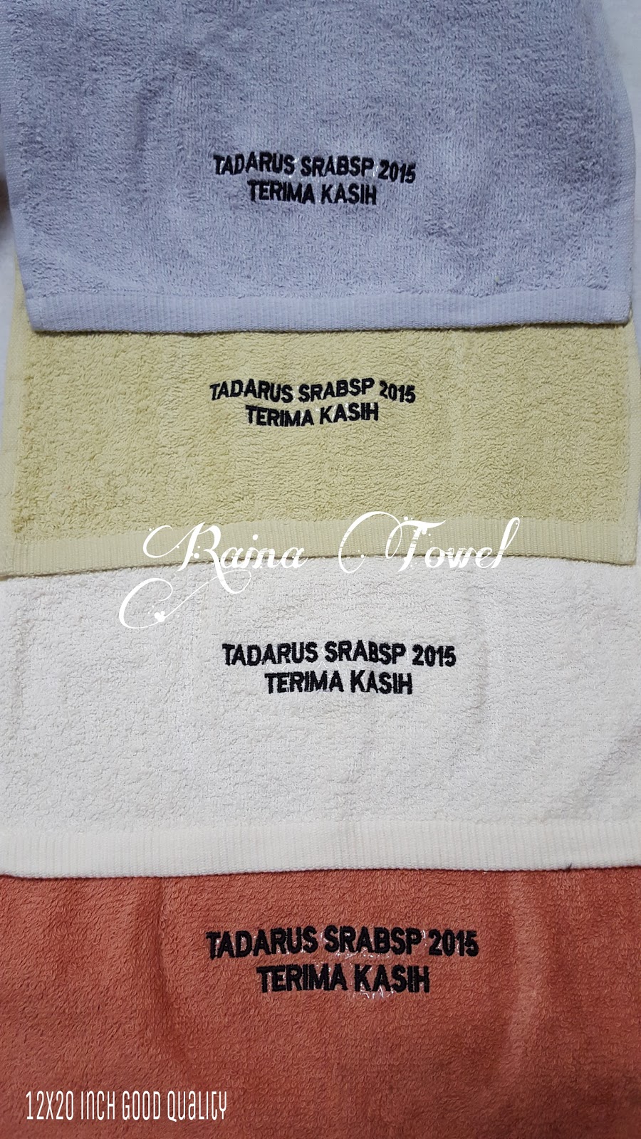 Tempahan cenderahati tuala bersulam sempena Majlis Tadarus Alquran sekolah