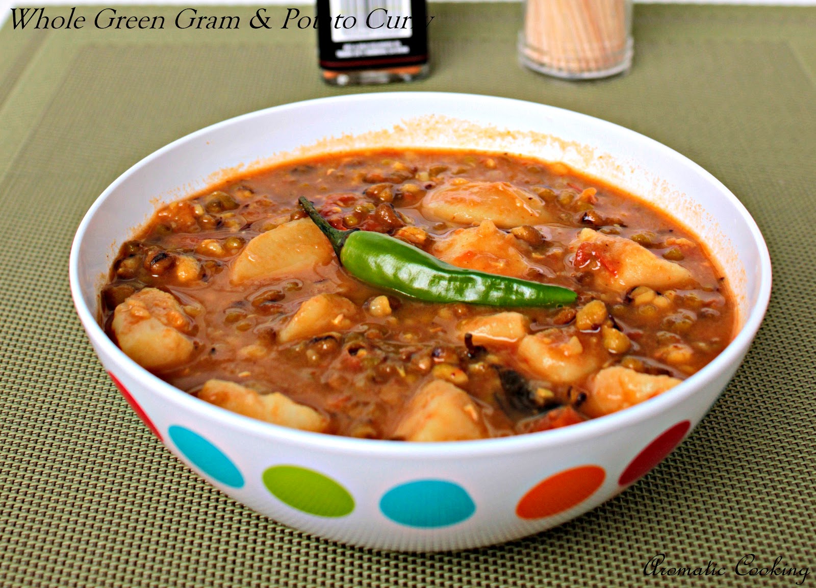 Aromatic Cooking: Whole Green Gram And Potato Curry