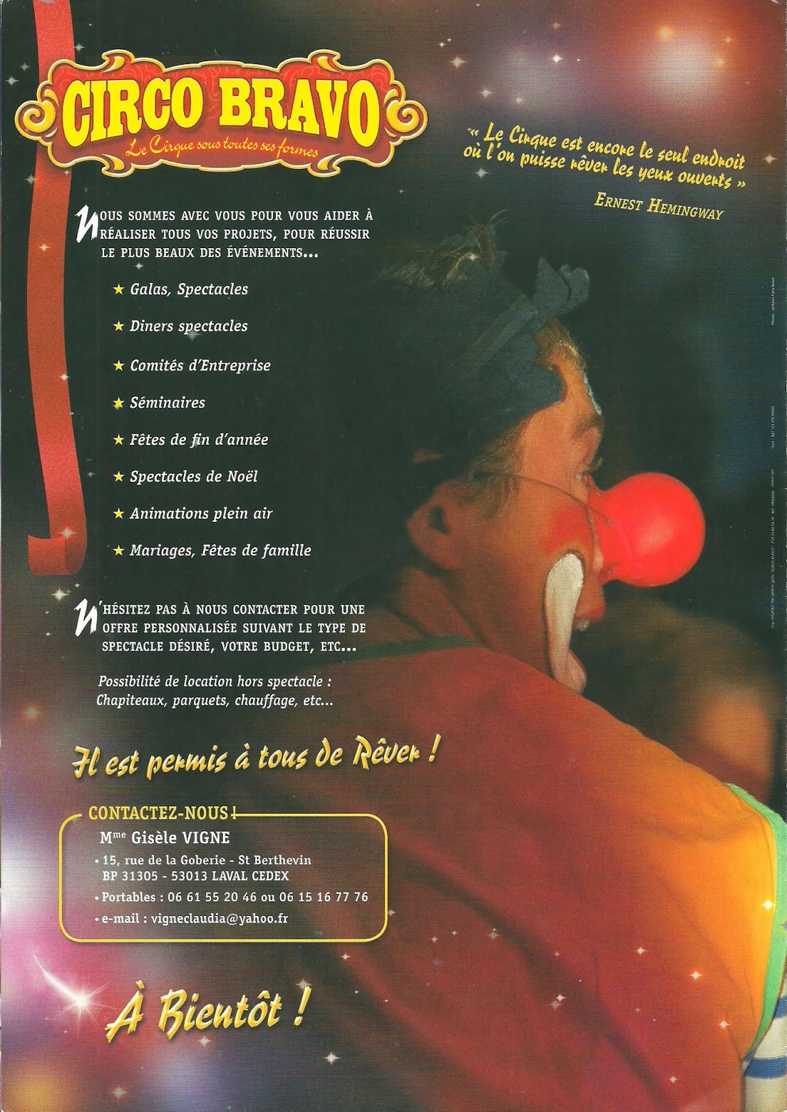 Le circo bravo: Programme