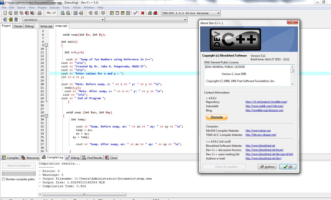 Free Programming Source Codes And Computer Programming Tutorials Swap Of Two Numbers Using