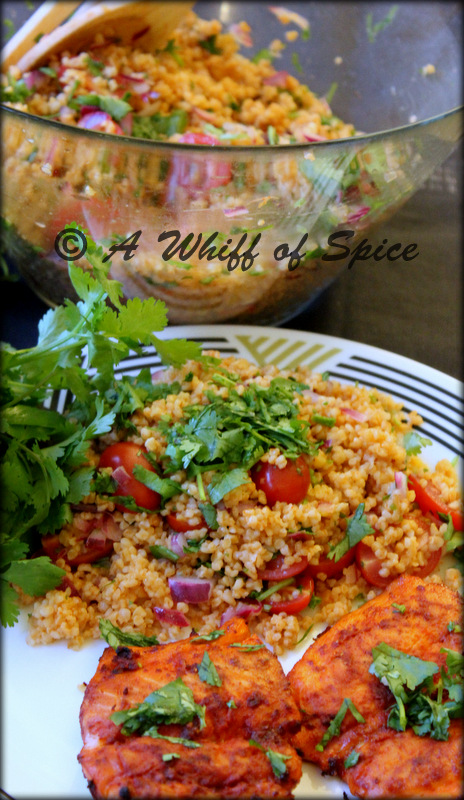 Salmon Dinner with Bulgur Wheat And Tomato Salad
