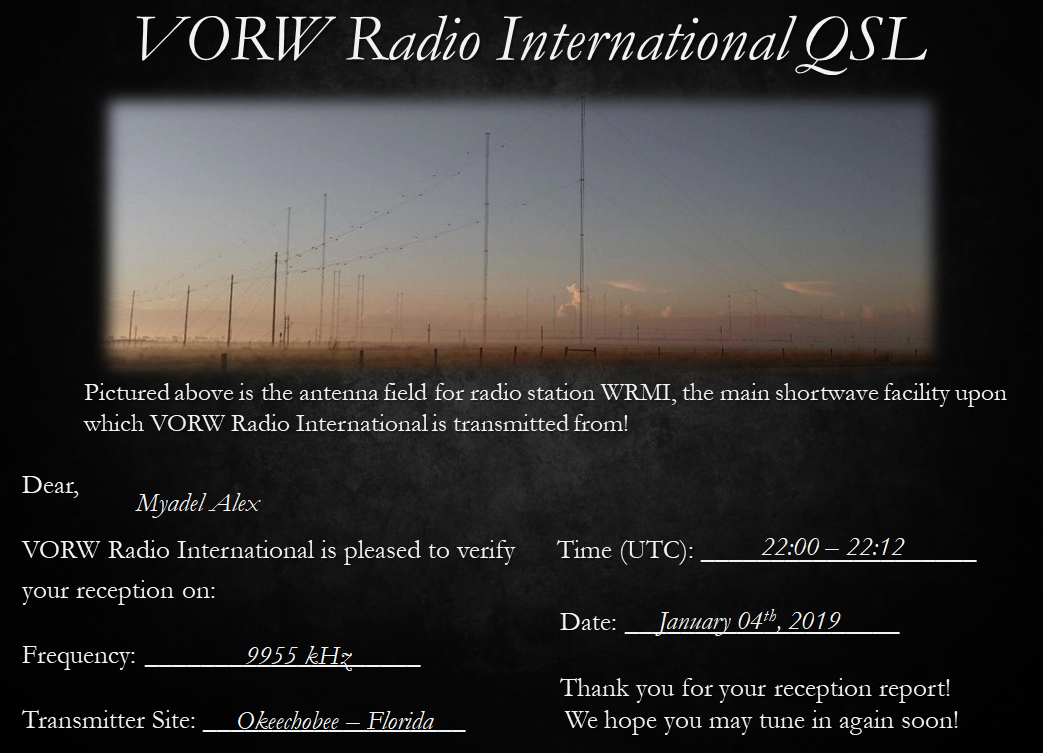 SHORTWAVE BLOG FROM BELARUS: QSL Voice of Report of the Week