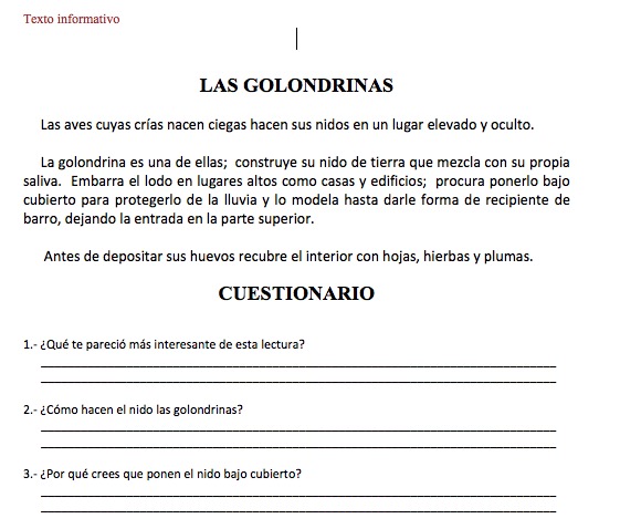 FICHAS DE COMPRENSIÓN LECTORA para 7 años