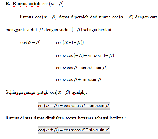 Materi Matematika PSM: Rumus-rumus Trigonometri cos (a+b) dan cos (a-b)