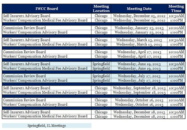 IL Workers' Comp Reform Guide: 2013 IWCC Board Meeting Schedule