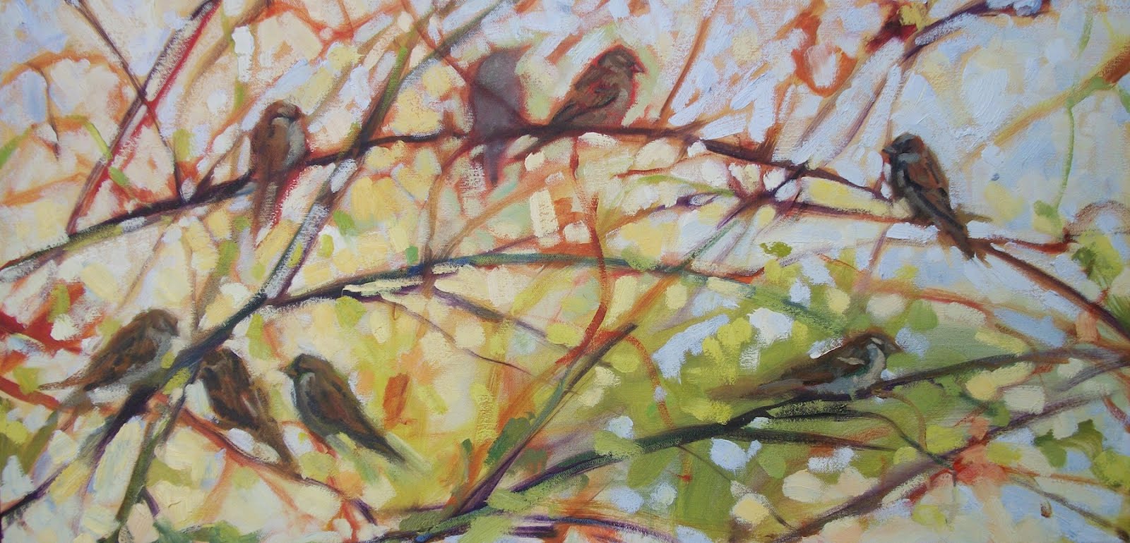 Susan Bell Fine Art: "Little Brown Birds" Original Bird Oil Painting by ...