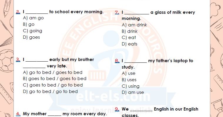 The simple present tense multiple choice test | www.elt-els.com