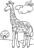 Coloring & Activity Pages: Giraffe with Tree, Clouds & Sun Coloring Page