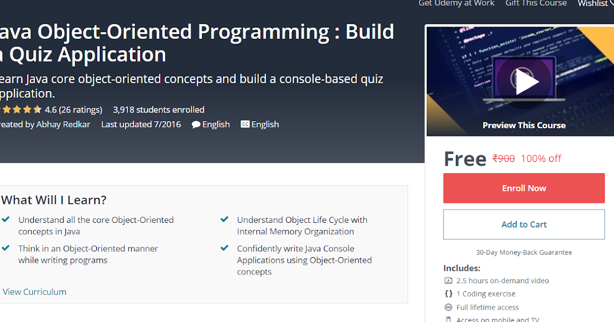 100% OFF - Java Object-Oriented Programming : Build a Quiz Application