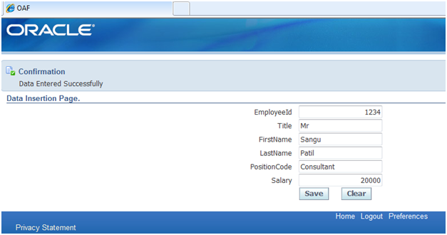 OAF by SSPatil: Inserting Data into Database