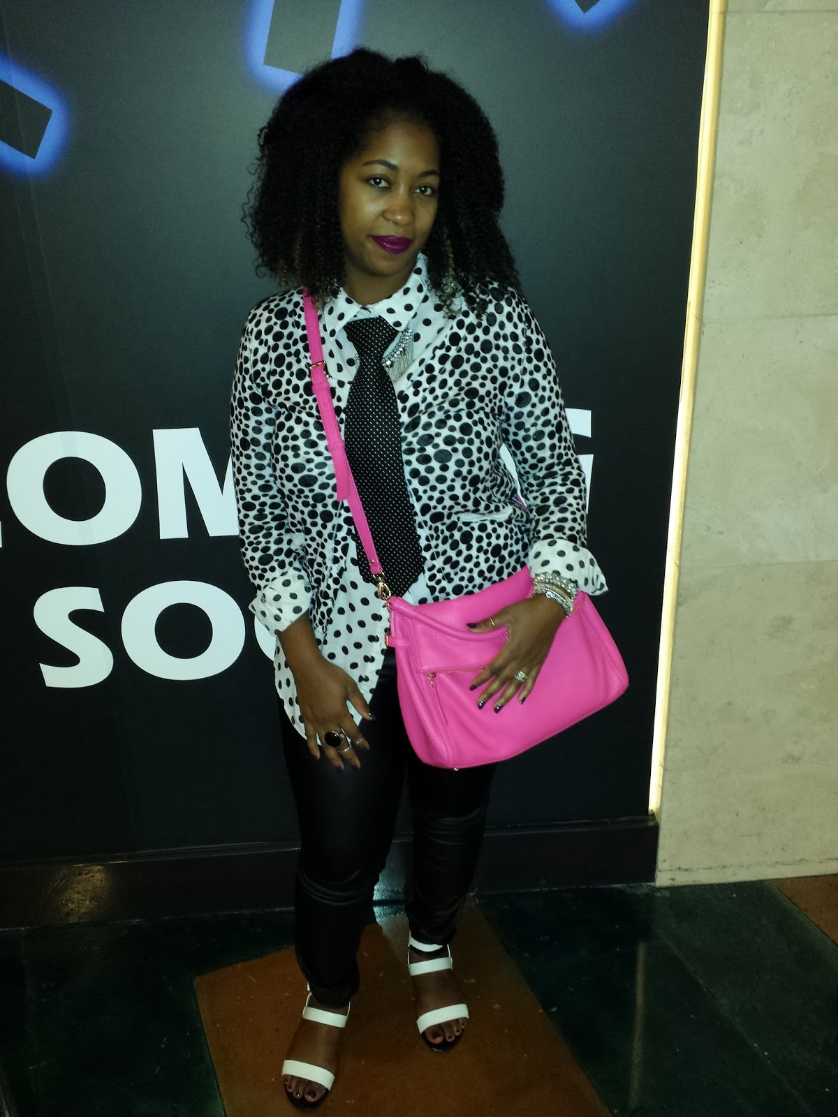 In My Joi Polka Dots Faux Leather Leggings And A Tie
