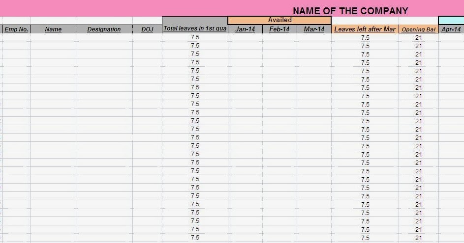 Leave Record Format in Excel
