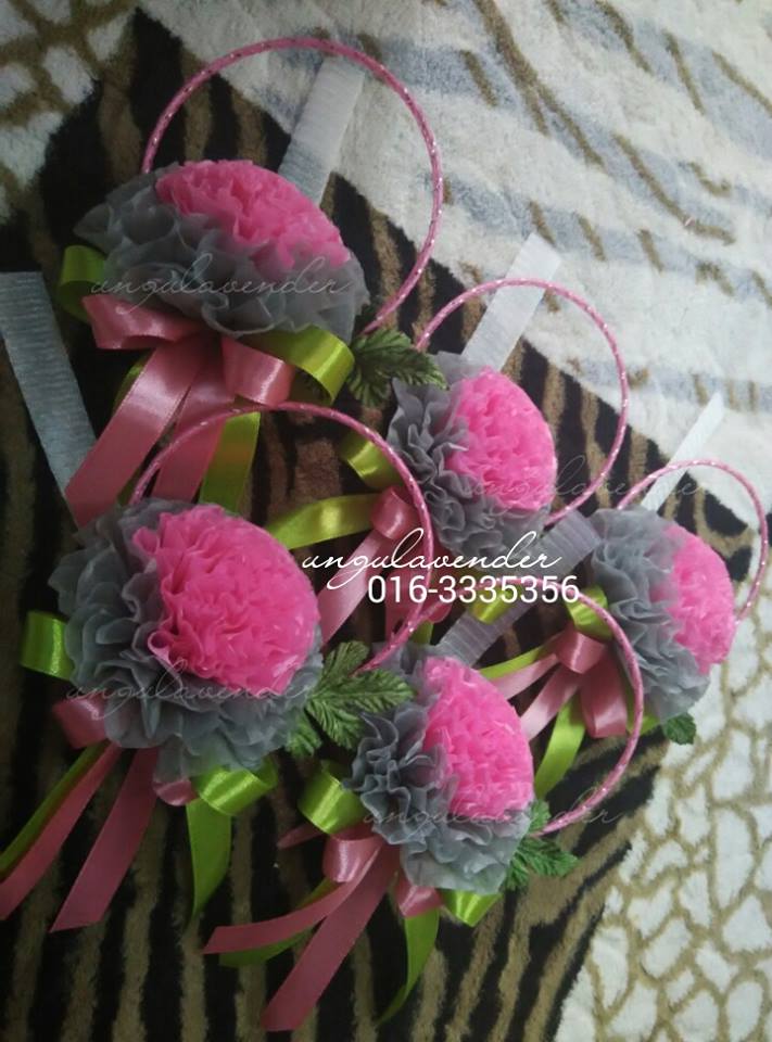 Bunga Telur Pahar Warisan: Bunga Telur Tisu Gantung pink & grey