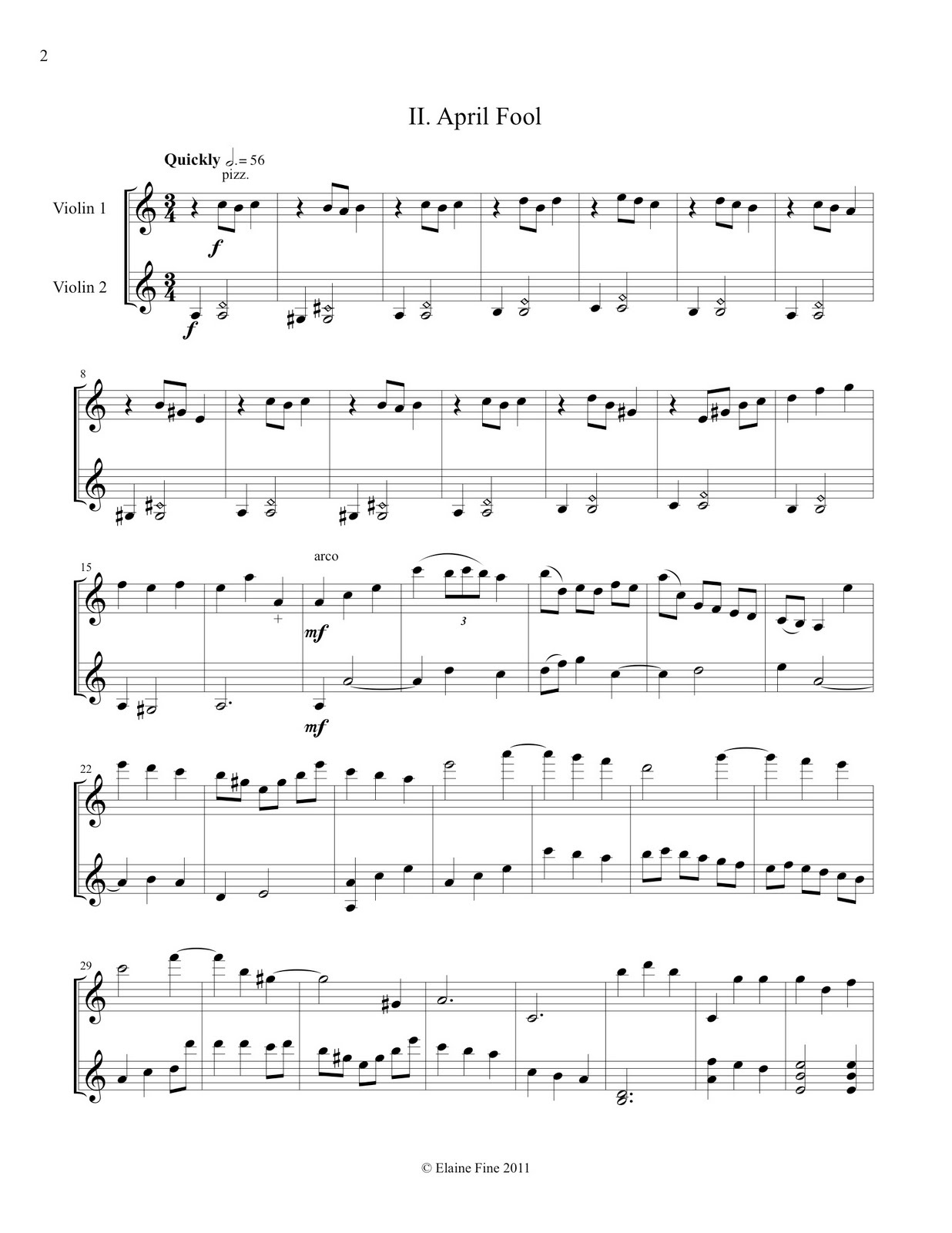 Elaine Fine's Thematic Catalog: Four Spring Dances for Two Violins