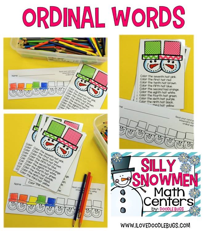 Doodle Bugs Teaching {first grade rocks!}: Silly Snowmen Math Centers