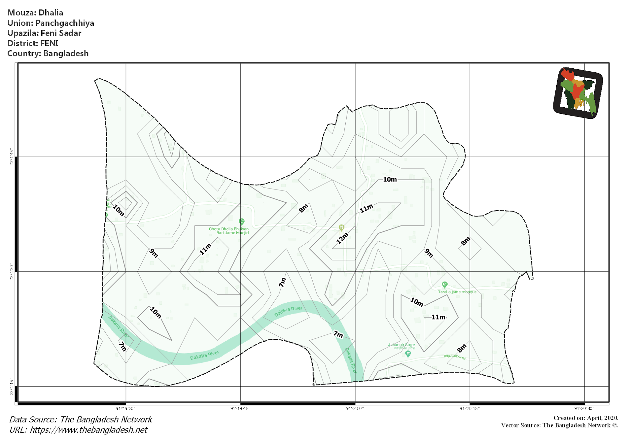 Map of Dhalia Mouza, Feni Sadar, Feni