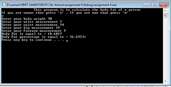 C++ code to calculate body fat of a person (Logic explained)