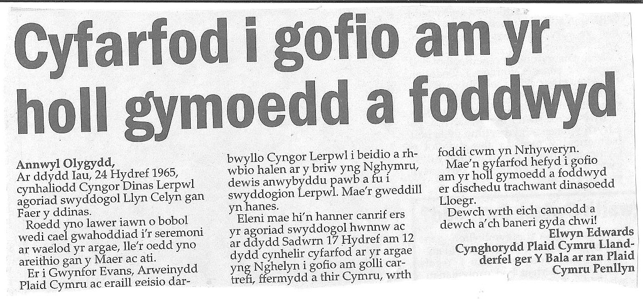 Yr Aflonyddwch Mawr: 21ain Hydref 1965 - “Cofiwch Dryweryn - Remember ...