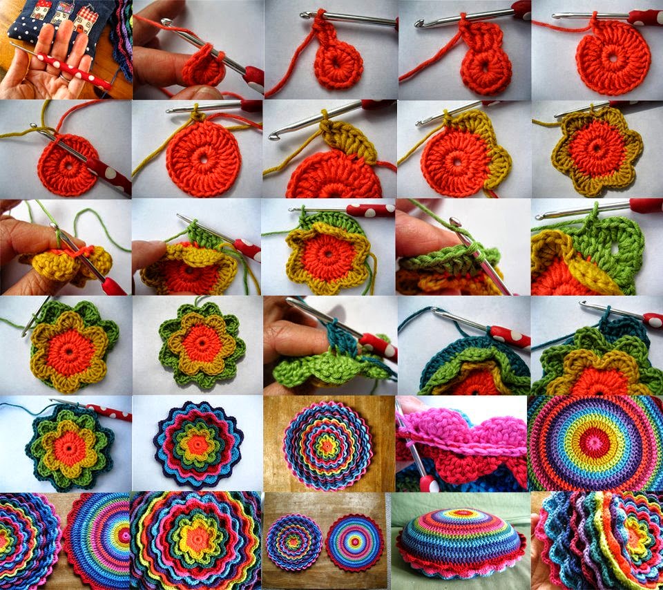 Cómo tejer una flor de capas superpuestas paso a paso