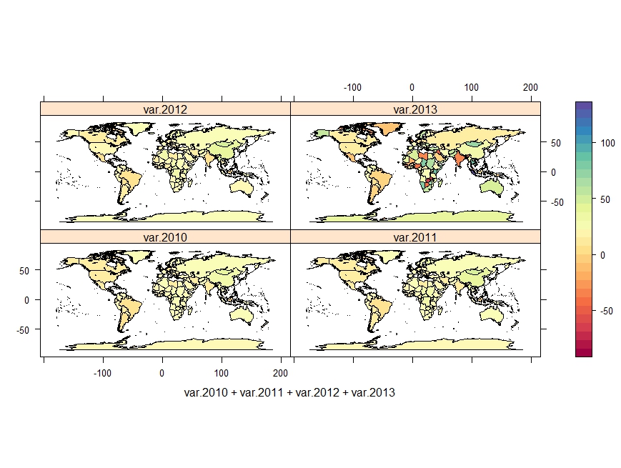 R graph gallery: RG#100: Trellis map plot with heatmap colors