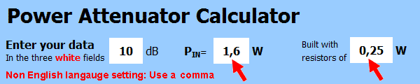 PA1B's QRPp Blog: Power Attenuator Calculator