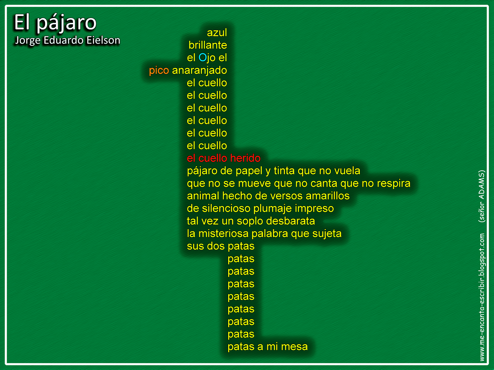 Me encanta escribir en español: Caligrama: "El pájaro" de Jorge Eduardo ...