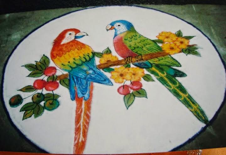 MUNGITA MUGGULU: LOVE BIRDS - TWO PARROTS RANGOLI ART - VALENTINES DAY ...