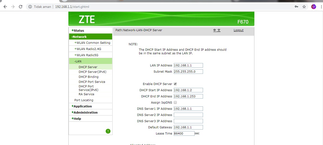 Cara ganti IP Modem indihome ZTE
