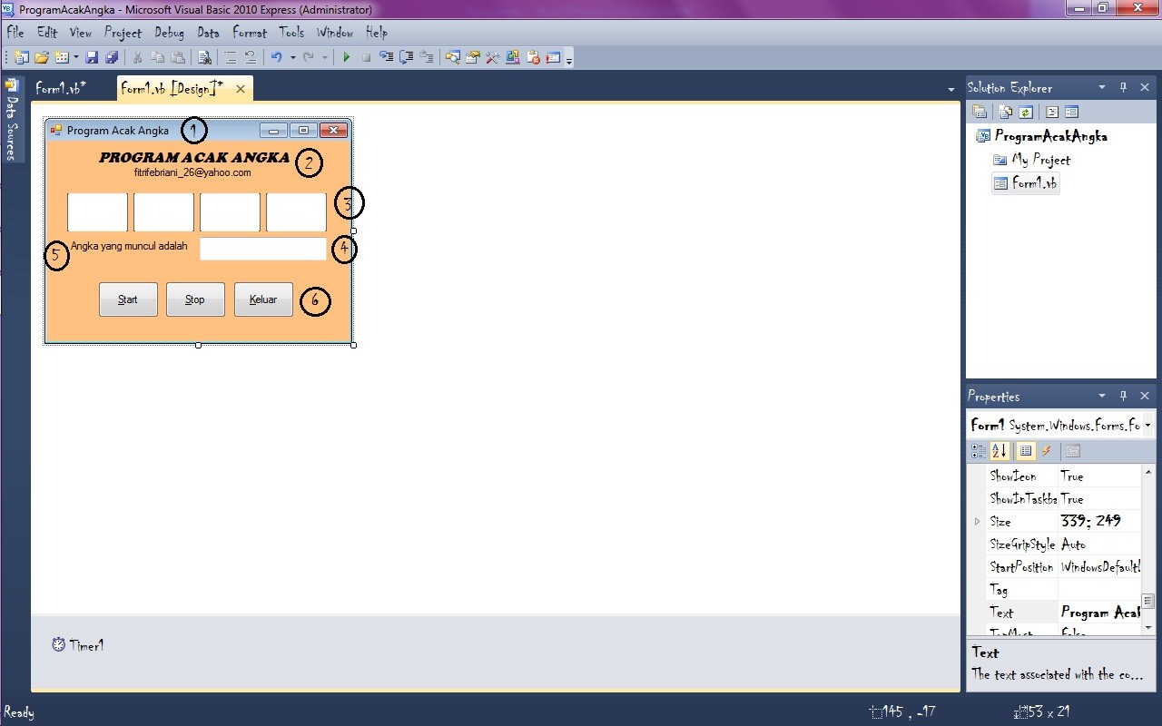 Membuat Program Acak Angka menggunakan Microsoft Visual Basic 2010 Express