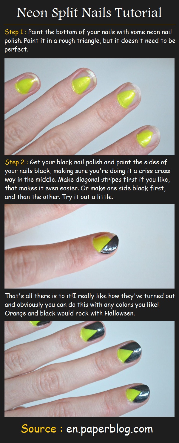 Neon Split Nails Tutorial | Pinterest Tutorials