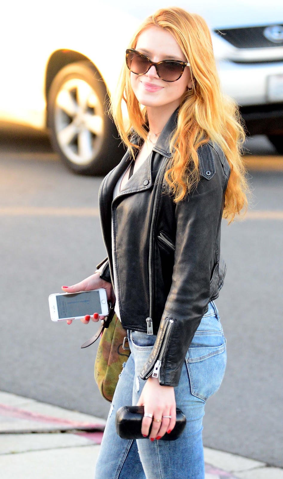 Lovely Ladies in Leather: Bella Thorne in a leather jacket