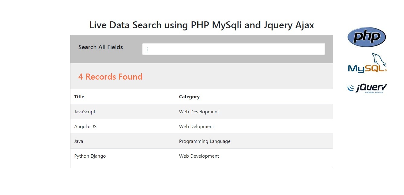 Live Data Search Using Php Mysqli And Jquery Ajax Tutorial101