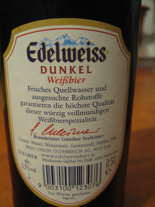Sörök bemutatója, tesztje: Edelweiss Dunkel Weissbier 5.3%
