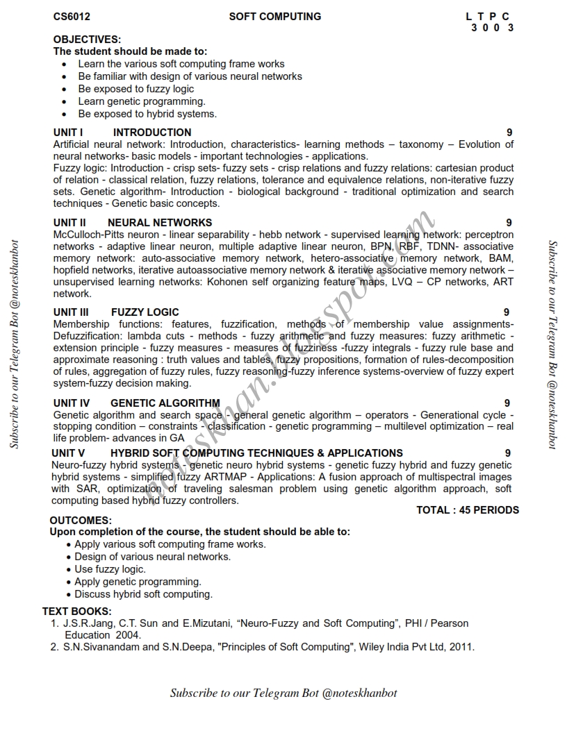 Cs6012 Soft Computing Syllabus Semester Vii Ece Be Anna University Anna University Syllabus
