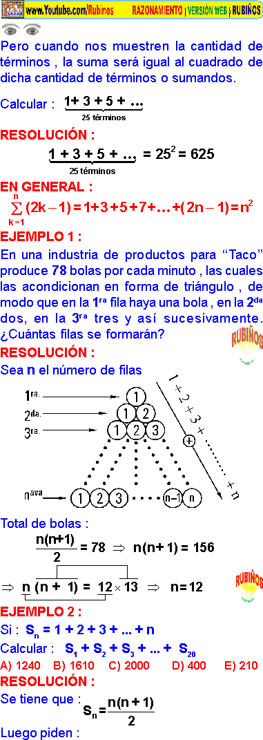 SERIES Y SUMAS NOTABLES SUMATORIAS PROBLEMAS RESUELTOS DE HABILIDAD ...