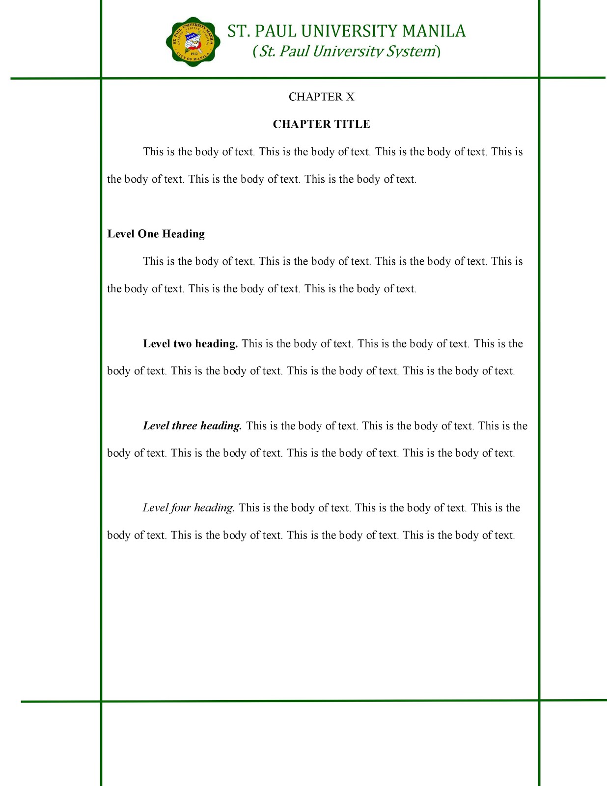 SPU Manila Research Format: Basic Style Guide and Sample Page