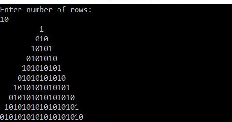 All C Programs: Program 254:Print Binary Pyramid