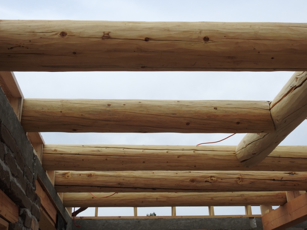 Ajijaakwe: Vigas complete; herringbone ceiling under way.