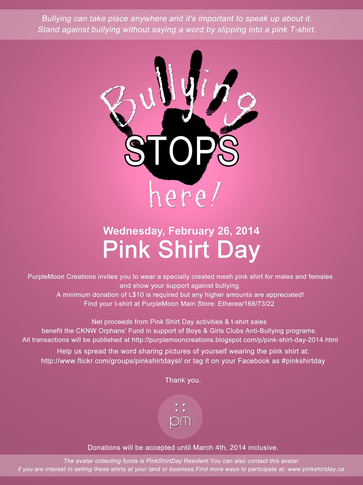 Pink Shirt Day 2014 ~ ! *PurpleMoon Creations*