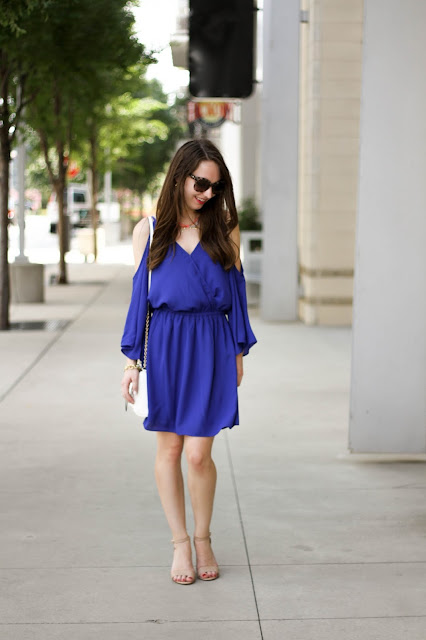 Blue Cold Shoulder Dress | Caralina Style