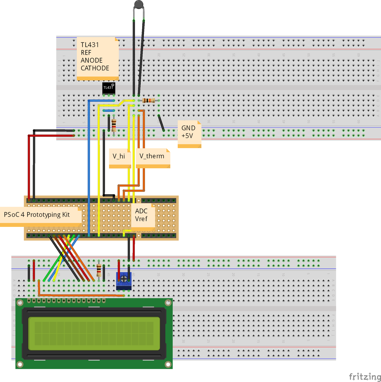 音源とオーディオの電子工作（予定）: PSoC 4 Prototyping Kitでサーミスタを使ってみる。(LCD表示)