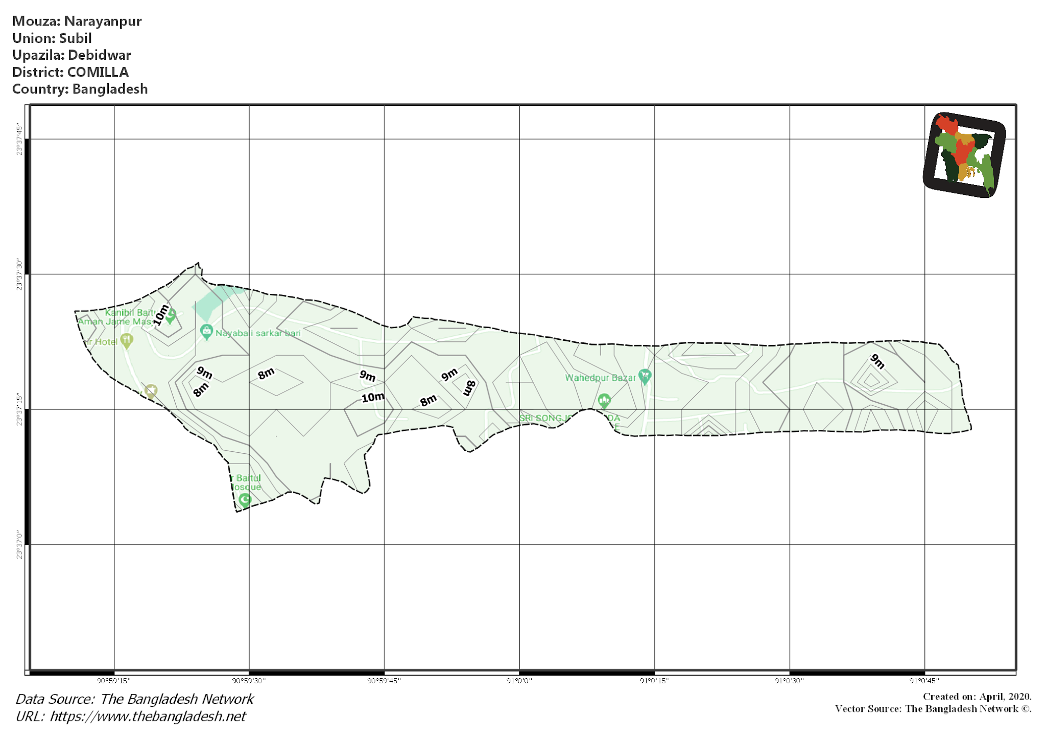 Map of Narayanpur Mouza, Debidwar, Comilla