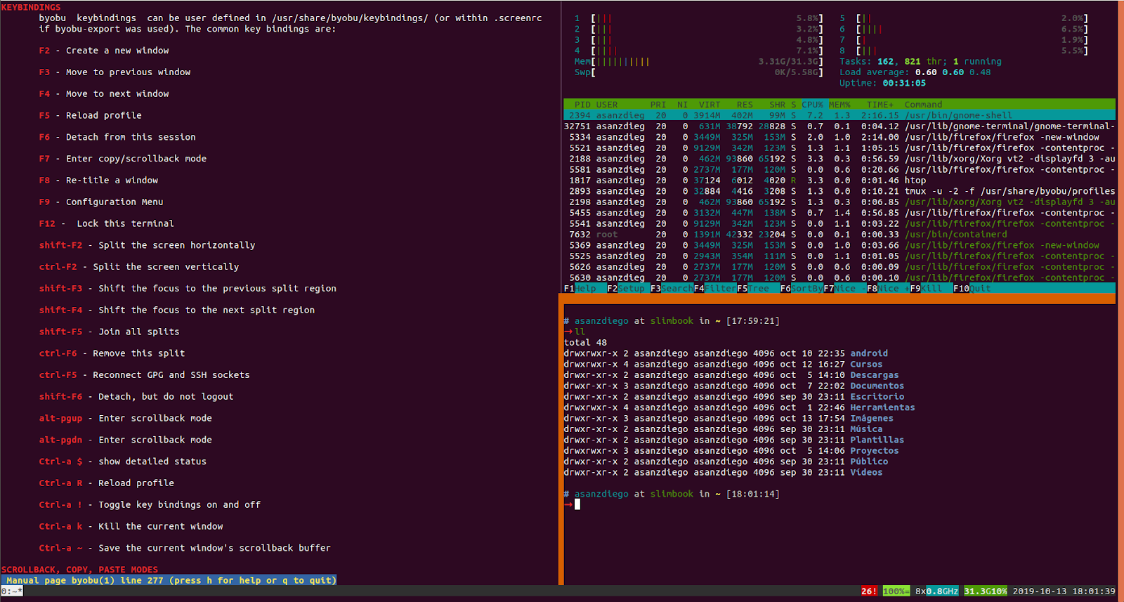 Atajos de teclado del multiplexor de terminal Byobu por @asanzdiego