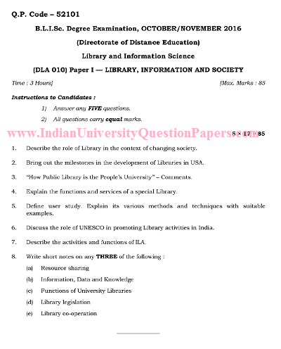Kuvempu University Library Information and Society Nov 2016 Question ...