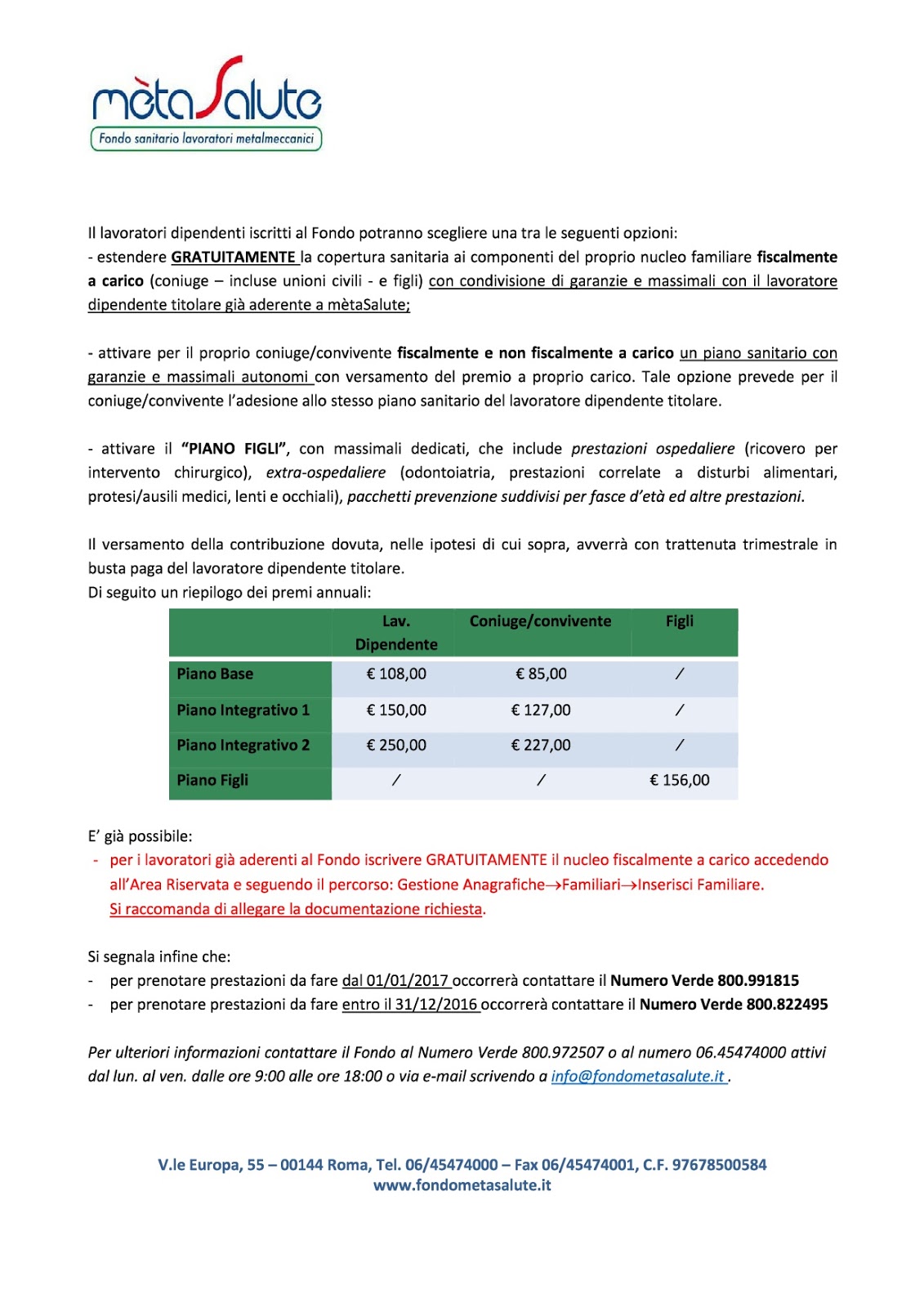 FIM CISL WHIRLPOOL MELANO - MARISCHIO: FONDO METASALUTE: PIANI SANITARI ...